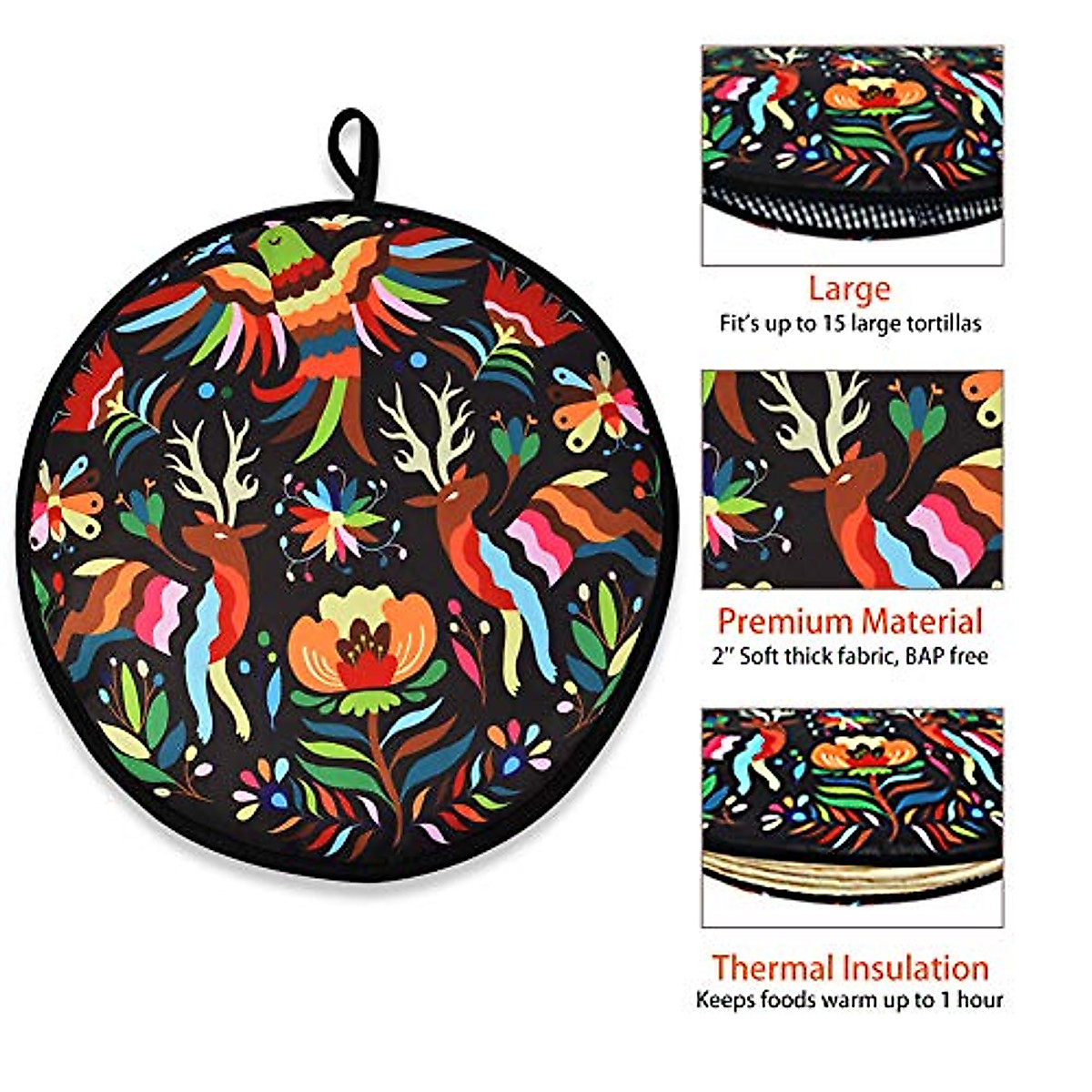 VNOM Tortilla Warmer Pouch 12 Inch Insulated & Microwaveable Fabric Tortilla Keeper Holder Keeps Warm for Corn Flour Taco Pizza Bread up to One Hour,Black