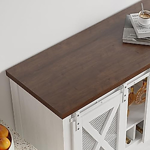 IDEALHOUSE Coffee Bar Cabinet, Sideboard Buffet Storage Cabinet with Storage, Farmhouse Wine Bar Cabinet with Wine Glass Rack, Liquor Cabinet Bar for Home, Kitchen, Dining, Living Room, White