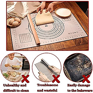 Silicone Baking Mat Set Rolling Pin Non Stick Dough Baking Sheet Pastry Mat Set for Cookie Macaroon Pizza Heat Resistant Non Slip Silicone Food Grade Sheets Mats Reusable Food Safe Liners