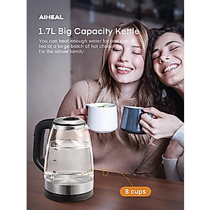 Electric Kettle, Aiheal Glass Kettle Temperature Control With 5 Colors LED Lights Variable, Keep Warm, Fast Boiling Electric Kettle, Stainless Steel Inner Lid & Bottom, 1.7L