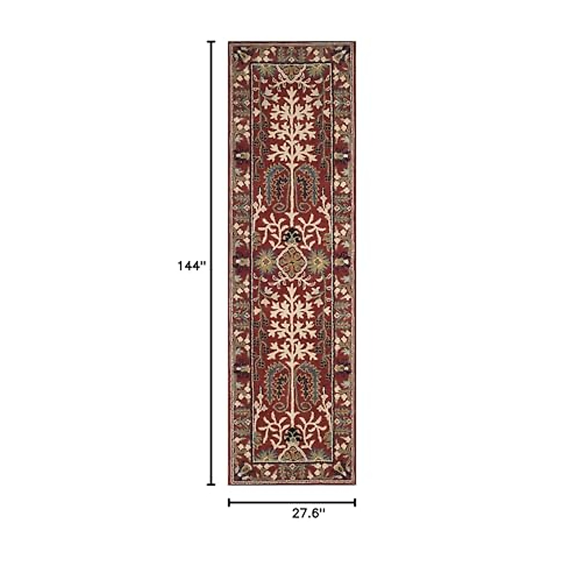 SAFAVIEH Antiquity Collection Runner Rug - 2'3" x 12', Red & Multi, Handmade Traditional Oriental Wool, Ideal for High Traffic Areas in Living Room, Bedroom (AT64A)