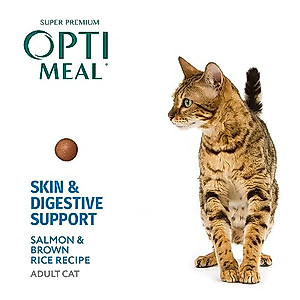OPtimeal Skin & Sensitive Stomach Cat Food - Proudly Ukrainian - Healthy Cat Food Dry Recipe for Skin & Digestive Support, Tasty Dry Cat Food for Pets (3.3 lbs, Salmon & Brown Rice)