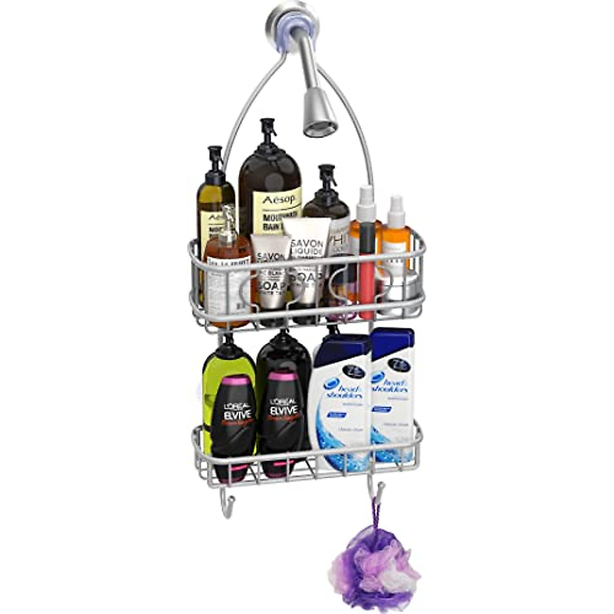 Simple Houseware Bathroom Hanging Shower Head Caddy Organizer, Silver (22 x 10.2 x 4.2 inches)