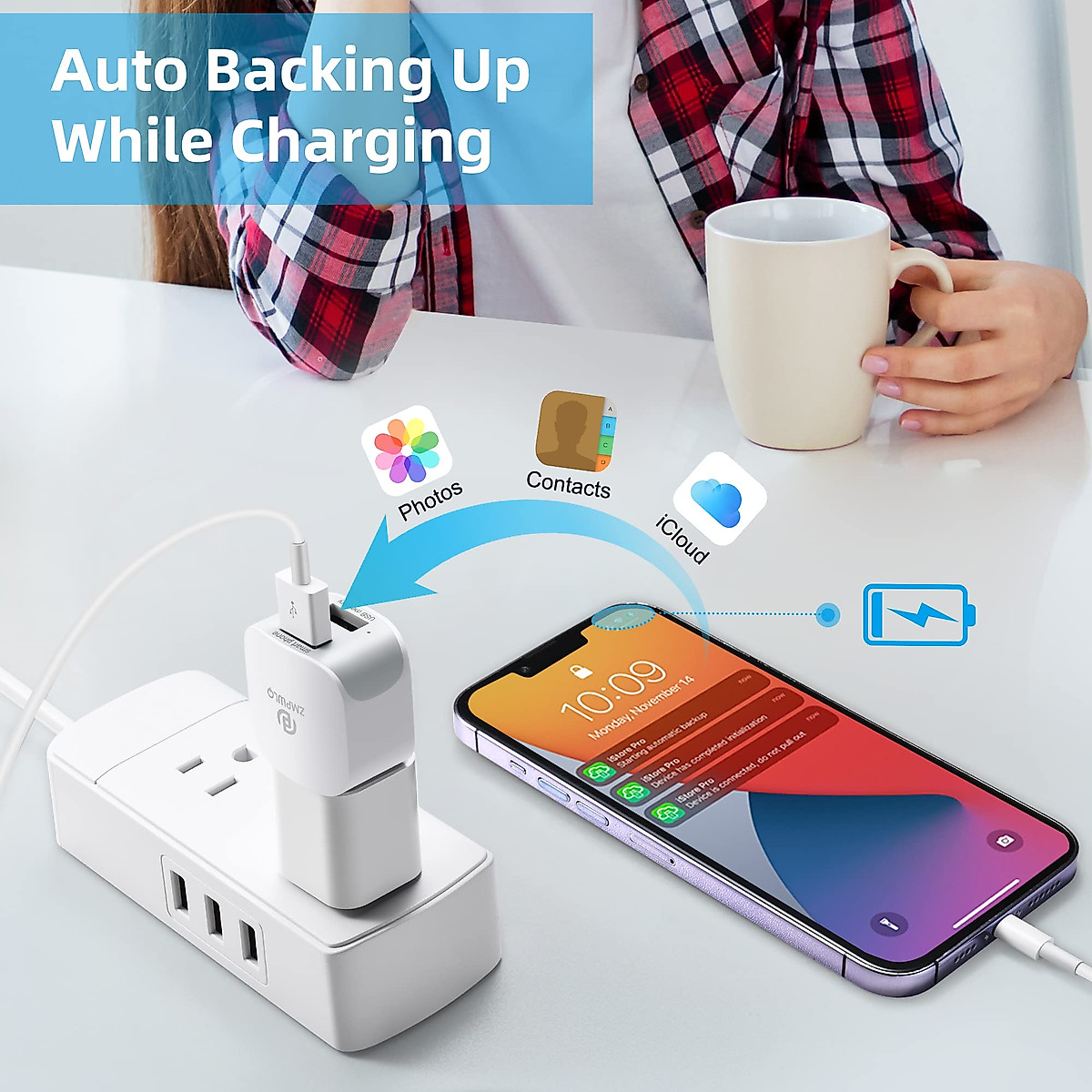 PL ZMPWLQ Auto Backup Adapter 256GB|Photo Stick| Photo & Video Backup Storage| Data Cube for Phone Pictures| Backup Flash Drive| external storage device| transfer photo device| for iPhone/iPad/Android