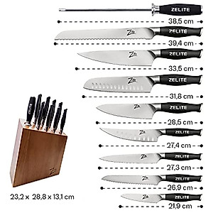 Zelite Infinity Knife Block Set (9-pc), Kitchen Knife Set, Knife Sets for Kitchen with Block - German Knife Set in High Carbon Stainless Steel - INCL. 8 Professional Knife Set & Honing Steel 10 Inch