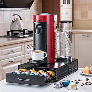 FlagShip Coffee Pod Holder Storage Drawer for Nespresso Vertuo Capsule Holder Organizer Drawer Tray with Mesh Shelves for Nespresso Vertuo Holder Black Metal (40 Pod VertuoLine)