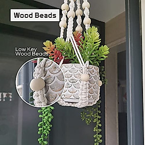 Mivofo Macrame Plant Hanger 35", No Tassel Hanging Plant Holder, Sturdy Flower Pot Holder with 2 Hooks - Ivory