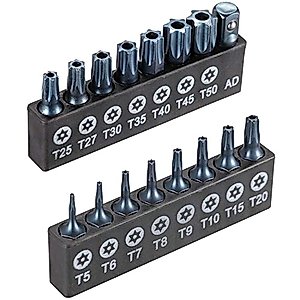 ARUCMIN 16-Piece Security Torx Bit Set T5-T50, Tamper Resistant Star Bits Set S2 Steel with a 1/4" Adaptor