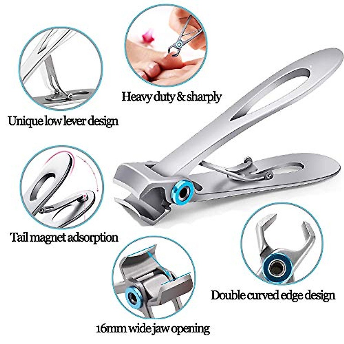 Toe Nail Clippers for Thick Nails,Large Toenail Clippers for Ingrown Toenails or Thick Nails for Man Women Seniors Nail Clippers with Stainless Steel Professional Fingernail Clippers Set (Black)