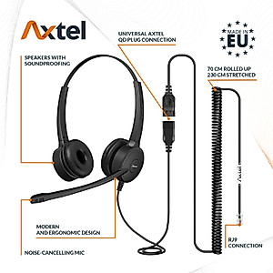Axtel Bundle Prime Duo with AXC-02 Cable | Noise Cancellation - Compatible with Grandstream GXP1600, GXP1700, GXP2100, GRP2600 Series Phones
