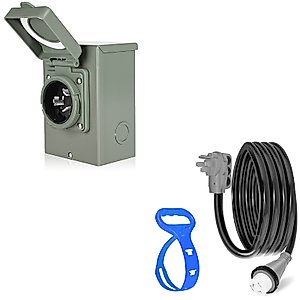 PAULINN 50 Amp Generator Box, Bundle with 15FT 50 Amp RV Power Extension Cord with Cord Organizer, Heavy Duty NEMA 14-50P to SS 2-50R, 6/3+8/1 Gauge RV Twist Locking Adapter Plug, ETL Listed