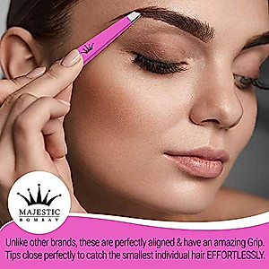Slant Tweezers for Women and Men – Splinter, Ticks, Facial, Chin Hair, Brow and Ingrown Hair Removal Set – Sharp, Needle Nose, Stainless Steel, Surgical Precision Pluckers Majestic Bombay