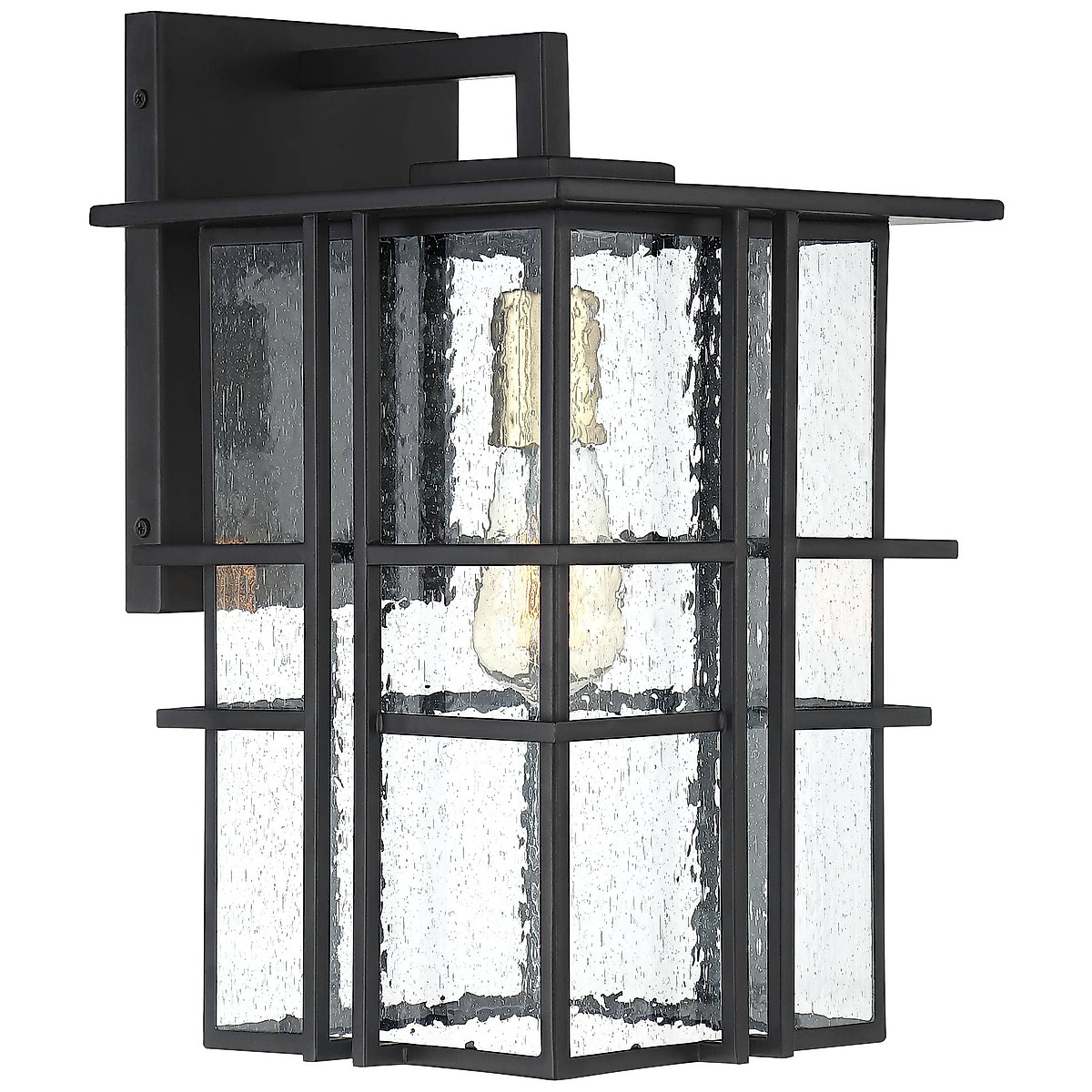 Possini Euro Design Arley Modern Outdoor Wall Light Fixture Black Geometric Frame 16" Seedy Glass for Exterior Barn Deck House Porch Yard Patio Outside Garage Front Door Garden Home Roof Lawn