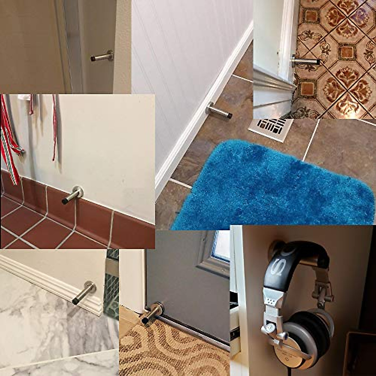 JQK Door Stopper Black, 304 Stainless Steel Thicken 1mm Sound Dampening Door Stop Bumper Wall Protetor 2 Pack, Matte Black, DSB5-PB-P2