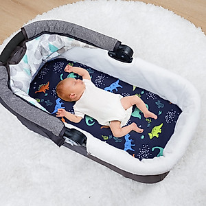 PHF 3 Pack Soft Bassinet Sheets, Dinosaur Comfy Polyester Cradle Sheets for Baby Boys Girls, Universal Fit for Most Cradle and Bassinet Mattress, Navy Dinosaur