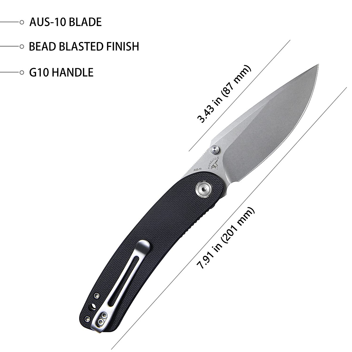 KUBEY Momentum KU344H Everyday Carry Pocket Knife, 3.43-Inch Drop Point Blade G10 Handles with Dual Thumb Studs and Reversible Clip for Outdoor Hunting Camping