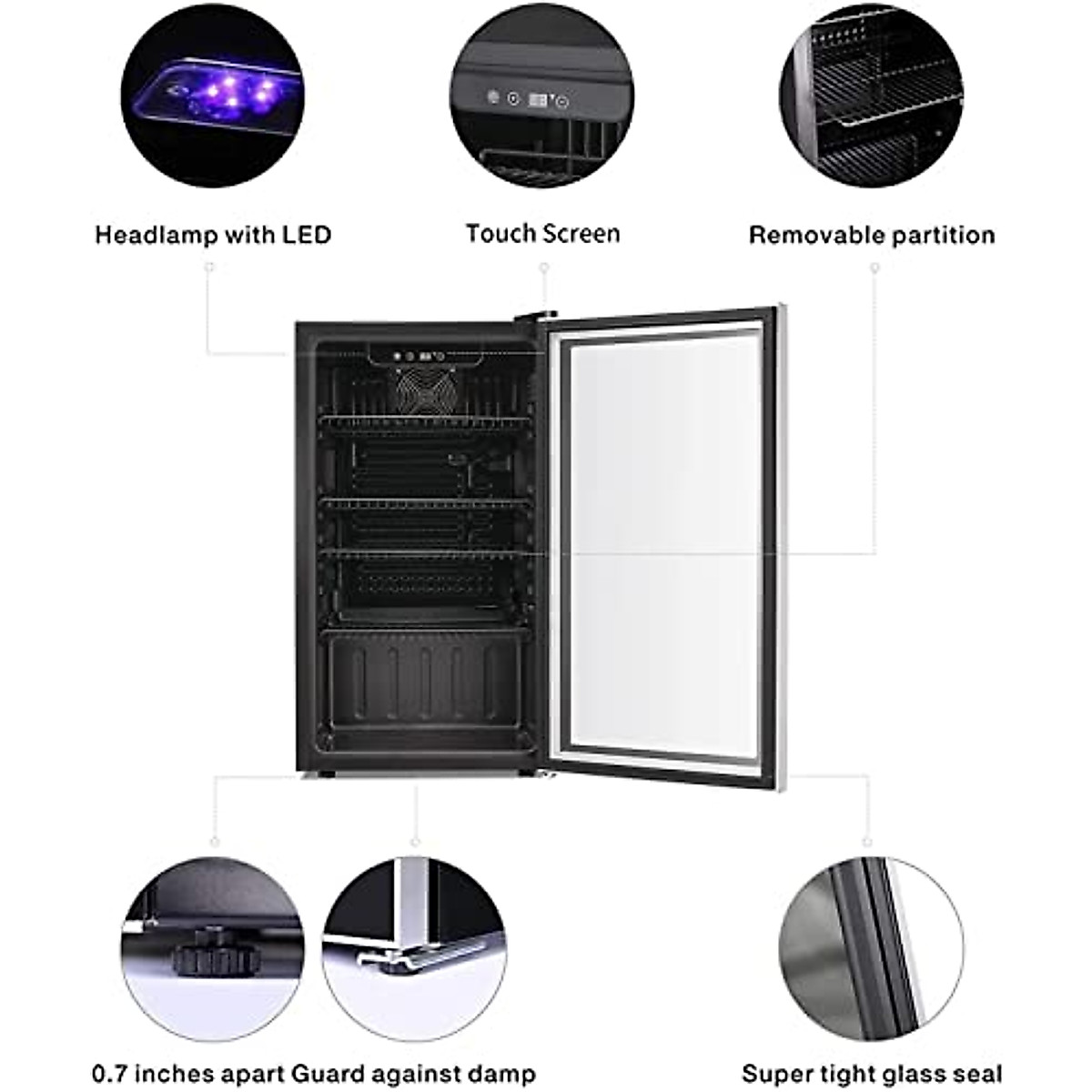 Antarctic Star 26 Bottle Wine Cooler/Cabinet Beverage Refrigerator Mini Wine Cellar Beer Soda Clear Glass Door Counter Top Bar Fridge Quiet Compressor Adjust Temp 130-Can Freestanding 3.2cu.ft Black