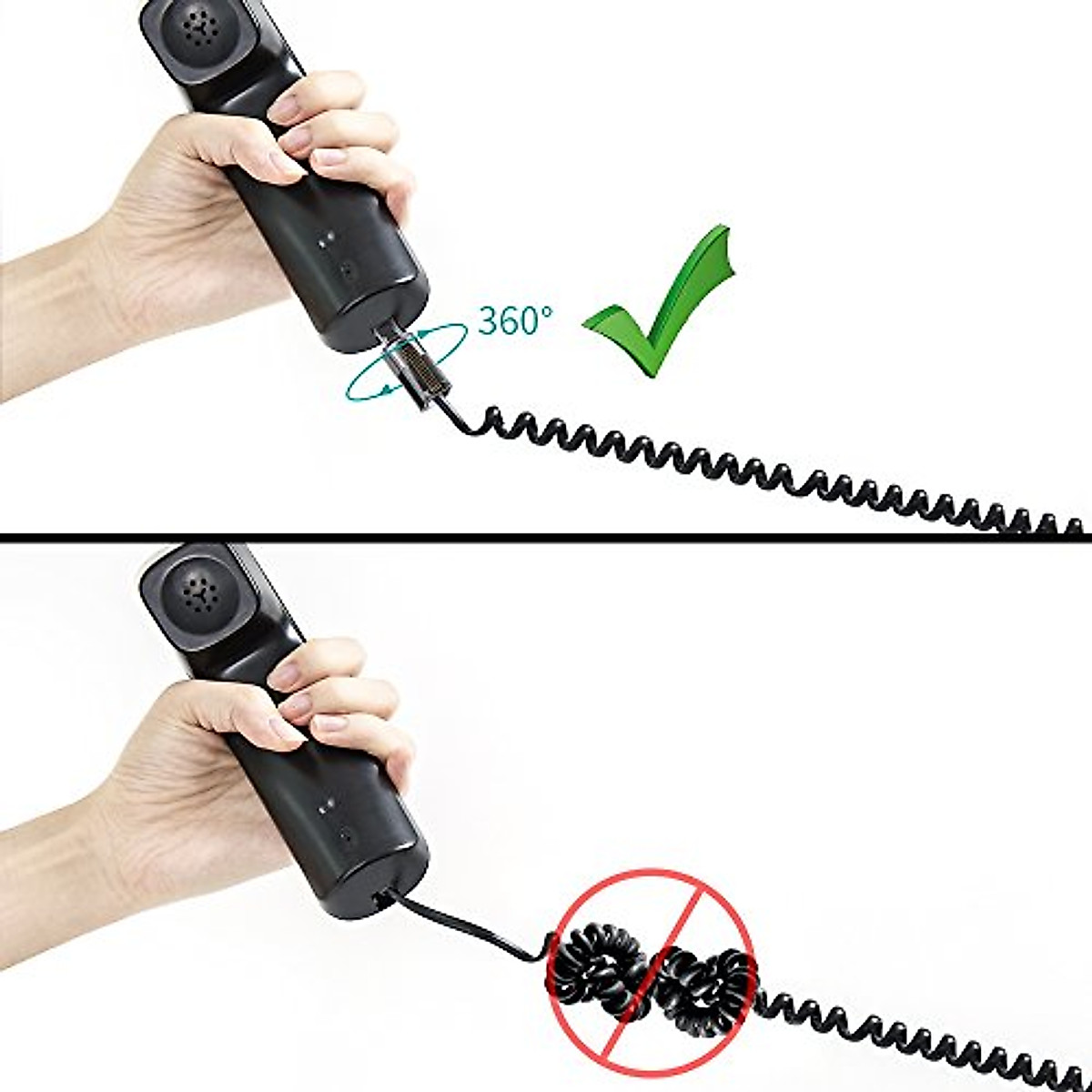 YOLISTIC (Value Pack of 2) 360° Phone Cord Detangler Landline Telephone Extended Rotating Black
