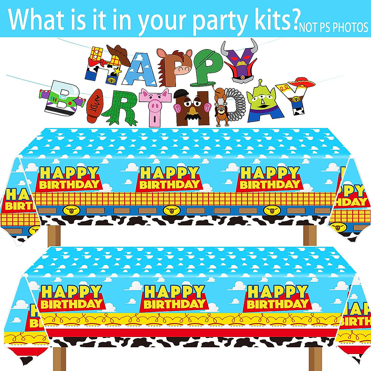 Cartoon Story Party Supplies 133pcs Party Decorations include Paper Plates Napkins Cups Tablecloth and Banner for Boys Girls 1st 2nd 3rd 4th Birthday Decor, Serve 30 Guest