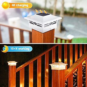 VOLISUN Solar Post Cap Lights: 2 - Pack Outdoor Post Light for White/Black 4x4 Vinyl Fence Deck - Dock 4x4/6x6 Wooden Post 2 Color Modes Waterproof Warm White