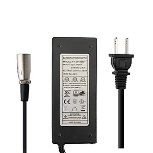 Abakoo 29.4V 2.85A UL Charger Power Supply Adapter for 29.4V 24V 7S only Lithium Battery Pack with 3-Pin XLR Male Connector