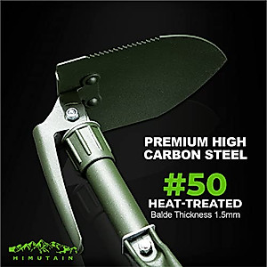 Himutain 18.5'' Military Folding Camping Shovel, w/Pick Foldable Tactical Shovel for Gardening, Camping, Hiking, Outdoor, Backpacking, Emergency (Olive)