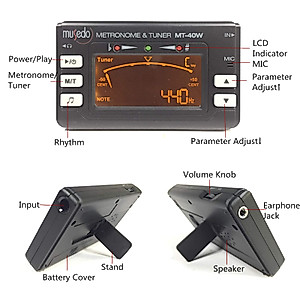 Musedo MT-40W 3-in-1 Digital Wind Instrument Tuner Metronome Tone Generator for Chromatic, Sax, Flute, Clarinet, Windwood. Battery Included (Black)