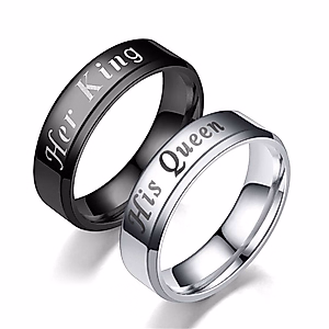 Ginger Lyne Collection Her King Black or His Queen Stainless Steel Matching Wedding Band Ring