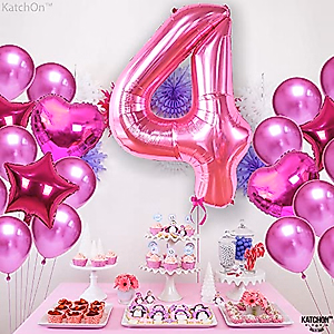 KatchOn, Hot Pink 4 Balloon Number - 40 Inch | Hot Pink 4 Birthday Balloon | 4 Year Old Birthday Decorations | Number 4 Balloons for 4th Birthday Balloons | Pink Four Balloon for 4th Birthday Supplies