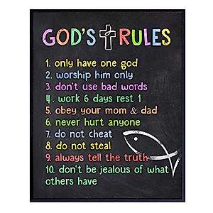 Ten Commandments Wall Decor for Kids, Boys, Girls Bedroom, Toddler Room or Nursery - Religious Bible Verse Wall Art, Christian Scripture Home Decoration - Cute Gift - 8x10 UNFRAMED Picture Print