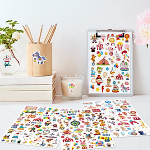 Cute Carnival Circus Stickers 820 Count Party Goodie Gifts Bags Decor Red White Elephant Clown Adhesive Stickers for Girls Boys Birthday Invitations Art Craft Decorations School Game Class Rewards