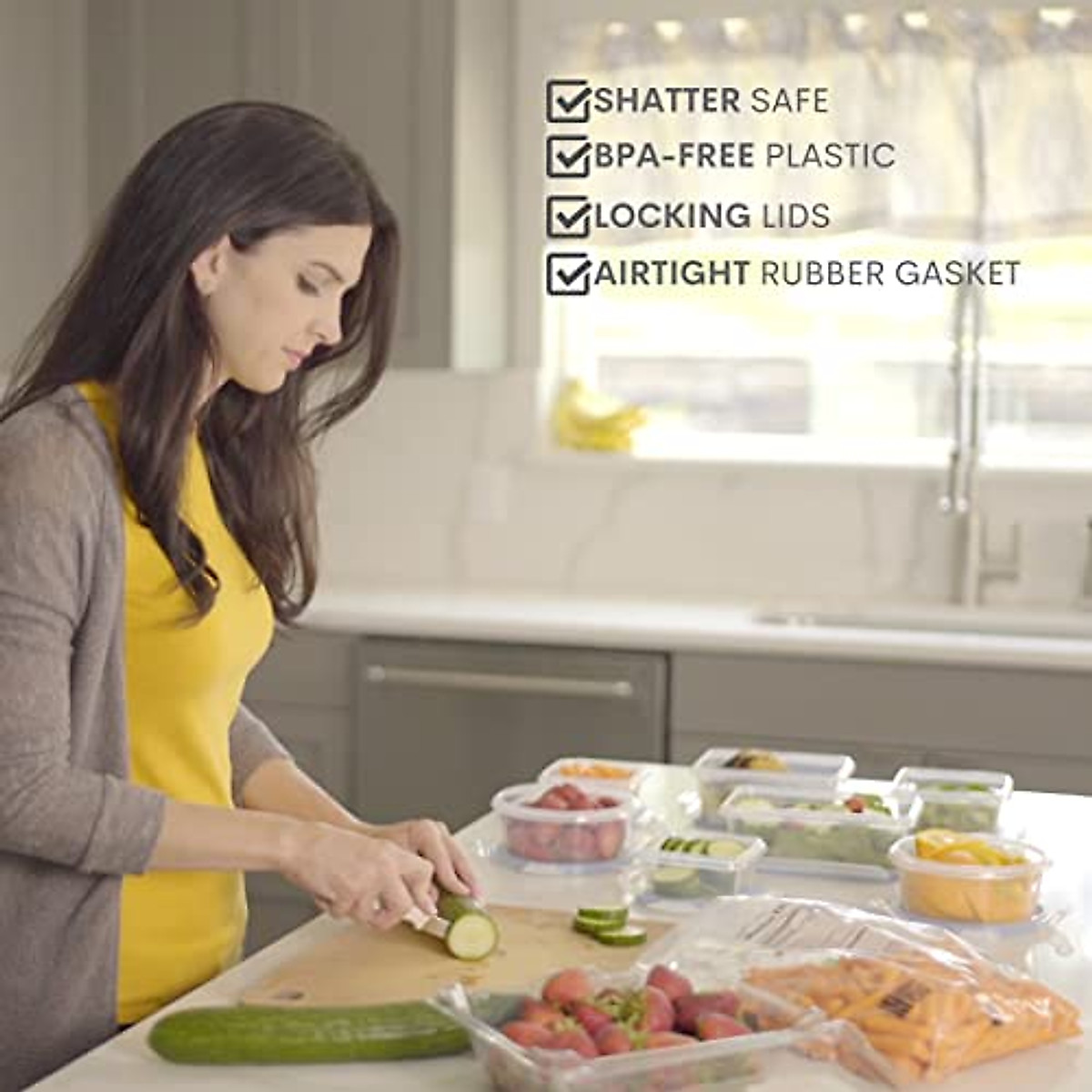 Shazo 24PCS Food Storage Containers with Airtight Lids Plastic Leak Proof BPA Free Containers Bento Box for Kitchen Organization Meal Prep Lunch Containers Lunch Box Airtight Food Container bowls & lids