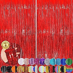 Red Streamers Foil Fringe Curtain 3.3 x 8.3ft Party Streamers 2Pack Metallic Streamer Curtains Mermaid Birthday Themed Party Decorations Tinsel Curtain for Parties Streamers for Wedding Xmas Decor