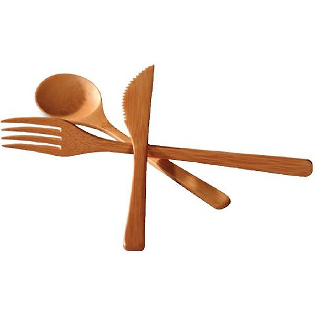 JapanBargain 3785, Bamboo Fork Knife Spoon Cutlery Utensils Flatware Set 3pc Reusable Dishwasher Safe, 8-inch, 1 Set