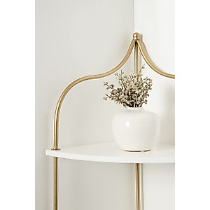 Kate and Laurel Walters Glam Wall Mounted Corner Shelf, 17 x 12 x 35, White and Gold, Decorative Three Tier Corner Wall Shelf for Storage and Display