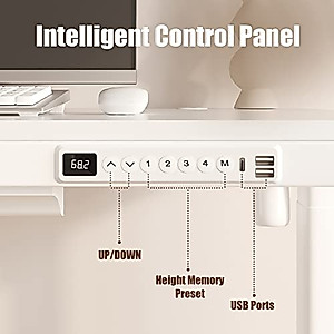 AITERMINAL Electric Standing Desk with Drawers, Height Adjustable Sit Stand Desk with Drawer, Home Office Desk Storage & USB Ports, 45 x 23 Inch White Desktop/White Frame