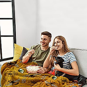 ETSKOM Bee Blanket Super Soft Yellow Evil Eye Fleece Throw Blanket for Adults Kids, Warm Throw and Blanket for Sofa Couch Bed Cars 59 * 39in