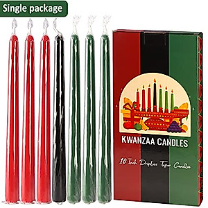 7 Pack Kwanzaa Taper Candles Set - 3 Red, 3 Green, 1 Black - Premium Quality Candles Handicapped Taper Candles, Dripless and Smokeless - Set of 7 (10 Inch, Kwanzaa)