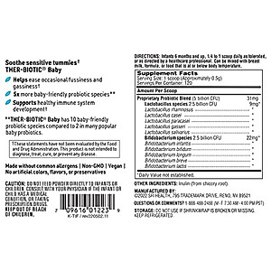 Klaire Labs Ther-Biotic Baby - Infant Probiotic Powder - Bifidobacterium Infantis & More - Gut & Immune Support Baby Probiotics - Hypoallergenic - Mix with Breast Milk or Food (120 Servings)