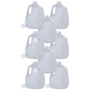 (8 PACK) 128 Oz Empty Plastic Gallon Juice Bottles with Tamper Evident WHITE Caps - Smoothie Bottles - Ideal for Juices, Milk, Smoothies, Picnic's and Even Meal Prep - Made in USA