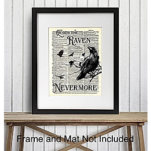 The Raven, Edgar Allan Poe, Nevermore - Medieval Decor - Gift for Wicca, Wiccan, Witchcraft, Occult Fan - Goth Room Decor - Gothic Home Decor - Creepy Scary Wall Art Picture - Halloween Decoration