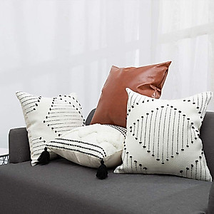 blue page Boho Throw Pillow Covers, Black and Cream White, Set of 2 Modern Farmhouse Accent Home Decor, Neutral Woven Decorative Pillow Covers for Couch/Bed (18 x 18 Inches, Ivory/Black)