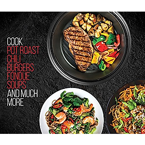 Chefman 3-In-1 Electric Indoor Grill Pot & Skillet, Slow Cook, Steam, Simmer, Stir Fry, 10-Inch Nonstick Raised Line Griddle Pan, Temperature Control, Tempered Glass Lid, 3-Quart, Black-Round