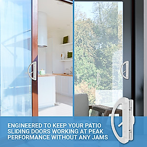 Essential Values Patio Door Handle Set, Replacement Sliding Door Handle Set (No Lock, Non-Keyed) | 2-Handle White Diecast Handles for Sliding Doors | 3-15/16” Hole Spacing for Mortise Style Locks