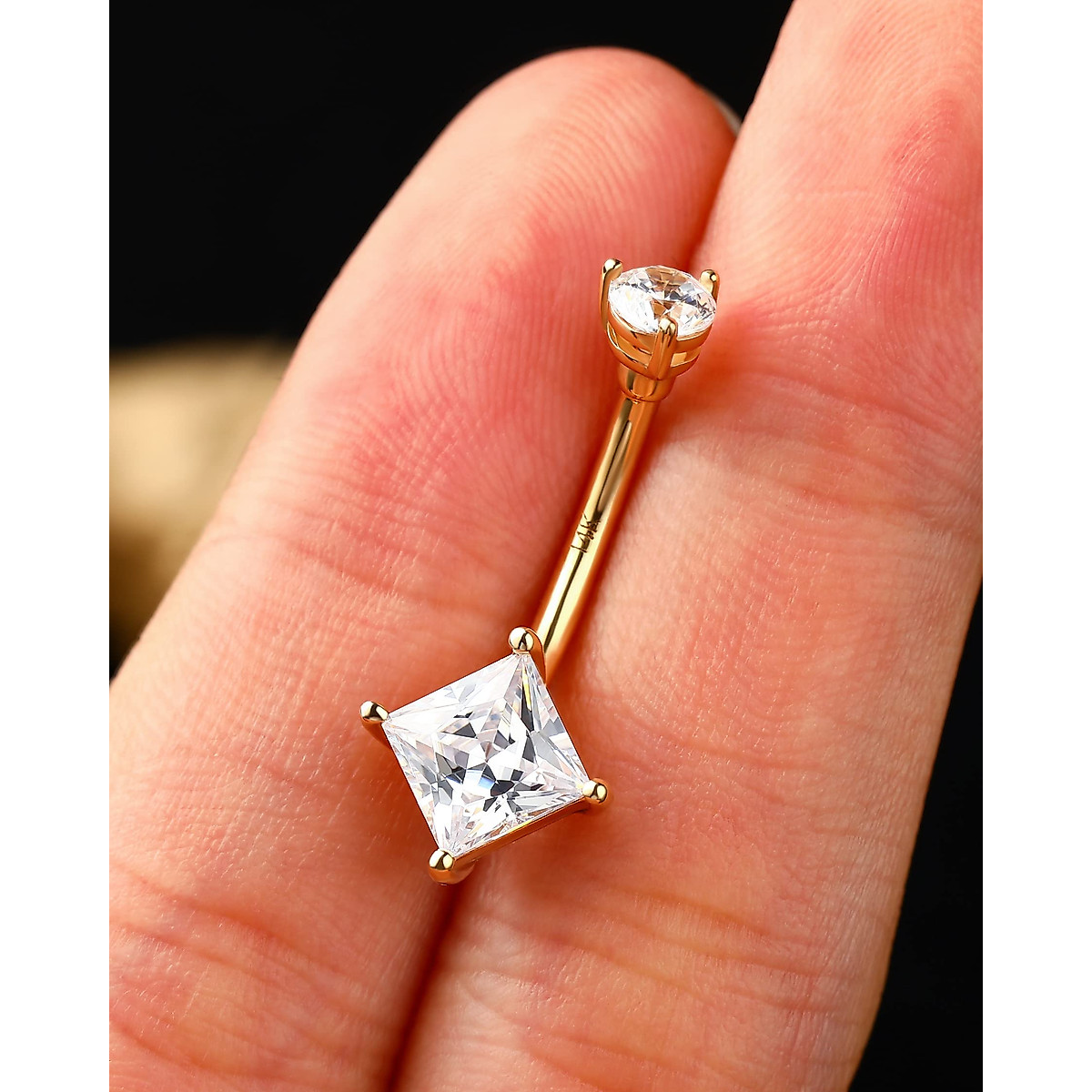 Jewseen 14K Gold Belly Button Ring Sparkling CZ Navel Rings Belly Bar Navel Piercing Body Jewelry