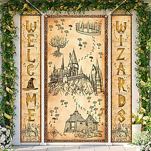 Magical Witch Halloween Decorations Outdoor Wizard Porch Sign Banner Halloween Birthday Party Decorations and Supplies for Home