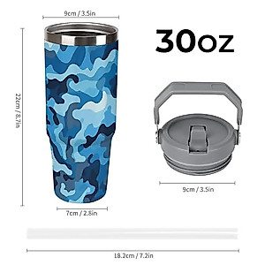 WITHSBKK 30oz Car Cup Blue Camouflage Pattern Printed with Portable, Stainless Steel Travel Mug, Vacuum Insulated Tumbler And Straw, Leakproof for Car & Outdoor, UV Printed Design
