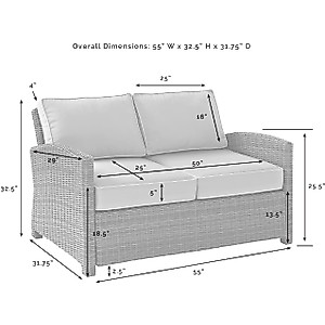 Crosley Furniture Bradenton Wicker Outdoor Loveseat, 2-Person Patio Couch for Porch, Deck, Backyard, Brown with Sangria Cushions