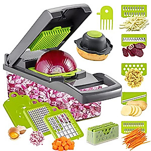 Vegetable Chopper Onion Chopper，Cambom Veggie Chopper with 8 Blades Multifunctional 13 in 1 Food Chopper Kitchen Gadgets Vegetable Slicer Dicer Cutter Carrot and Garlic Chopper With Container