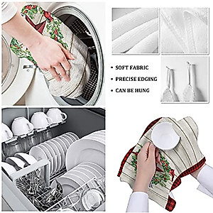 Yun Nist Kitchen Dish Towels,Xmas Western Star Cardinal Soft Microfiber Dish Cloths Reusable Hand Towels,Holly Berry Farm Plank Red Buffalo Plaid Washable Tea Towel for Dishes Counters 1 Pack